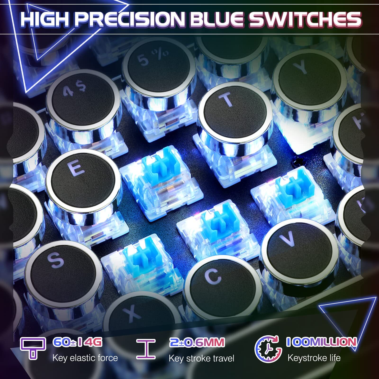 Typewriter Style Mechanical Gaming Keyboard RGB Backlit Wired with Blue ...