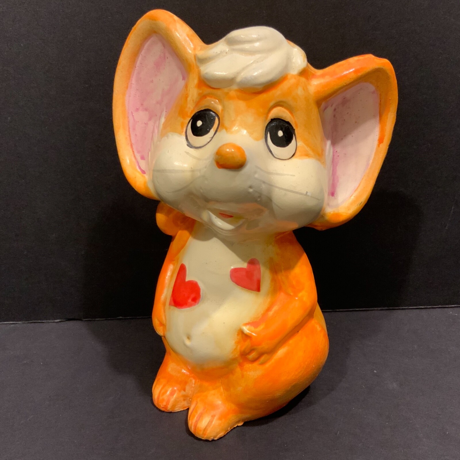 Vintage Paper Mache Mouse Bank Orange with Red Hearts No Stopper | eBay