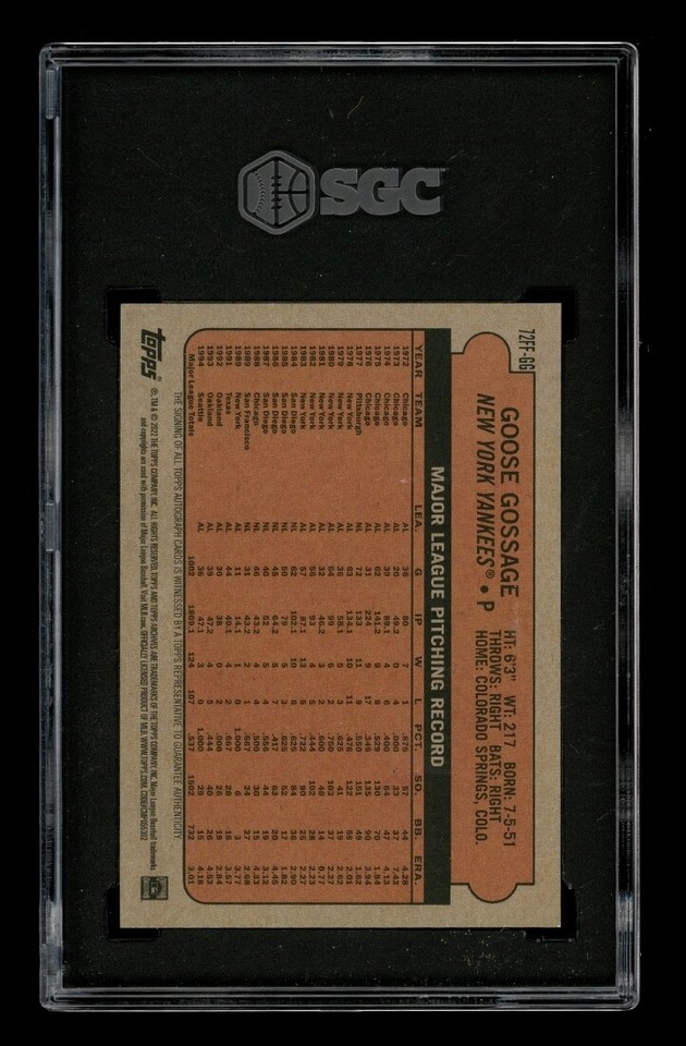 2022 Topps Archives 72 Fan Favorite: # 72FF-GG Goose Gossage Auto SGC 9 ...
