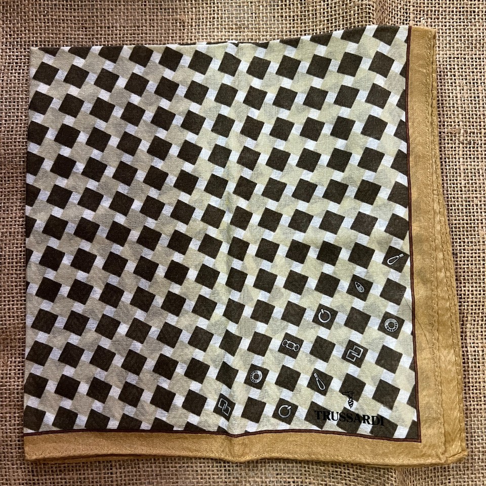 MEN HANDKERCHIEF COTTON GEOMETRICS VTG POCKET SQUARE 19" CLASSIC ART ...