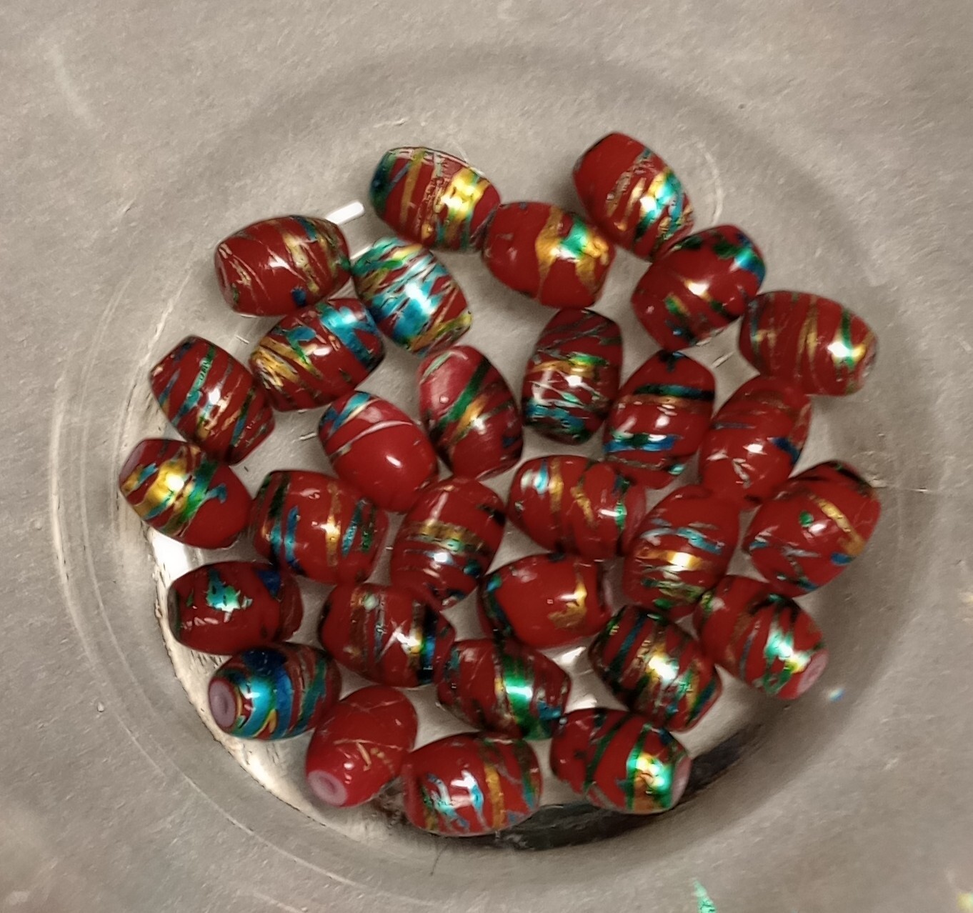 8 x 12mm Round Glass Beads Dark Red with Confetti Swirl Beads Lot of 30 ...