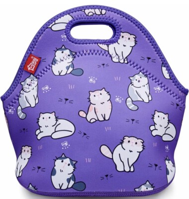 Cat Lunch Bags for Kids Reusable Insulated Lunch Box, Purple Lunch Tote ...