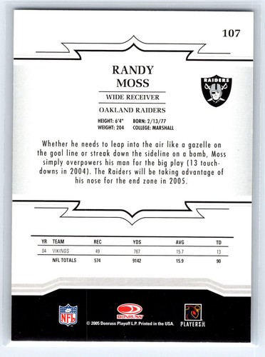 2005 Donruss Throwback Threads #107 Randy Moss Oakland Raiders | eBay