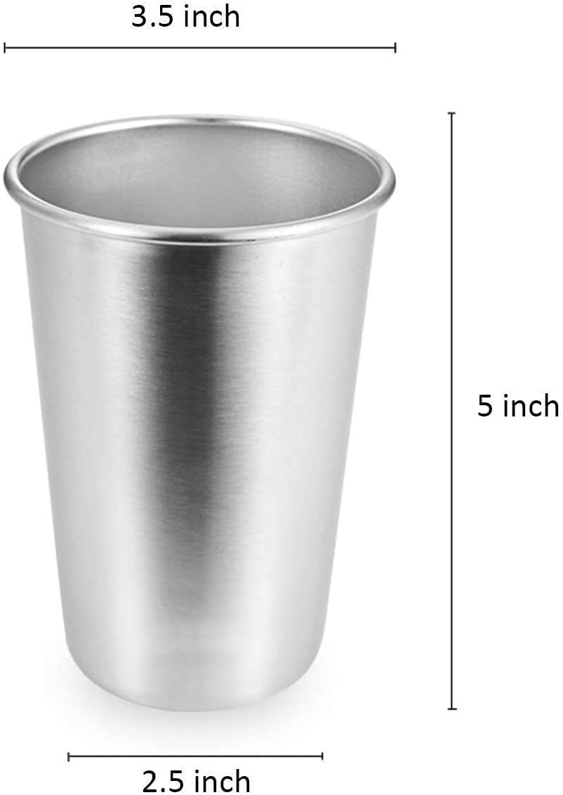 4 Pack Stainless Steel Cups 16oz Pint Cup Tumbler Premium Metal ...