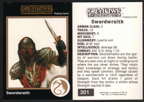 1991 TSR AD&D Gold Border RPG Art Card #301 Greyhawk Swordwraith Jeff ...