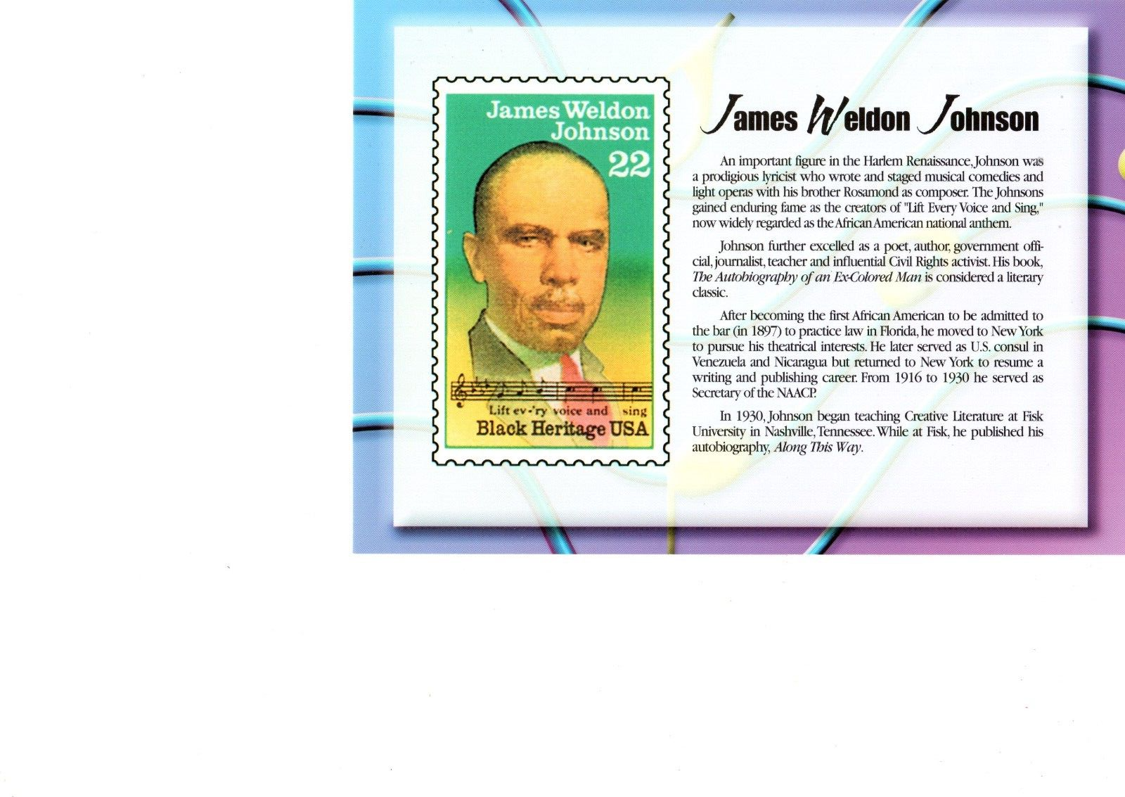 James Weldon Johnson, Lyricist, Poet, Legends of Amer. Music Large ...