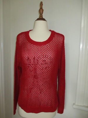 cottonon red open weave jumper dip hem AS BOUGHT oversize slouchy BUY4 ...