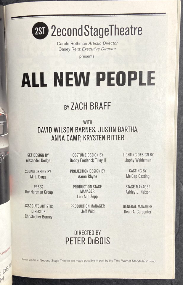 All New People Playbill Off-Broadway 2011 Justin Bartha Krysten Ritter ...