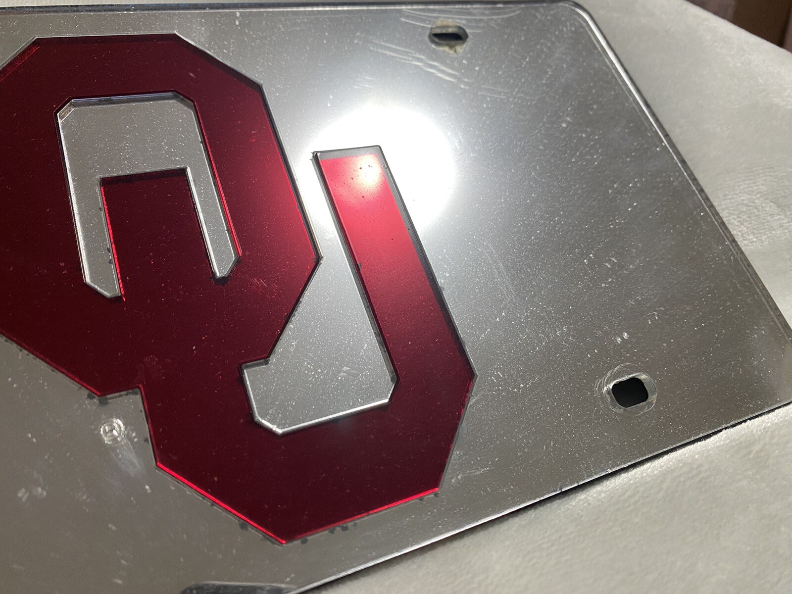OU UNIVERSITY OF OKLAHOMA Sooners Silver-Red Mirrored License Plate ...