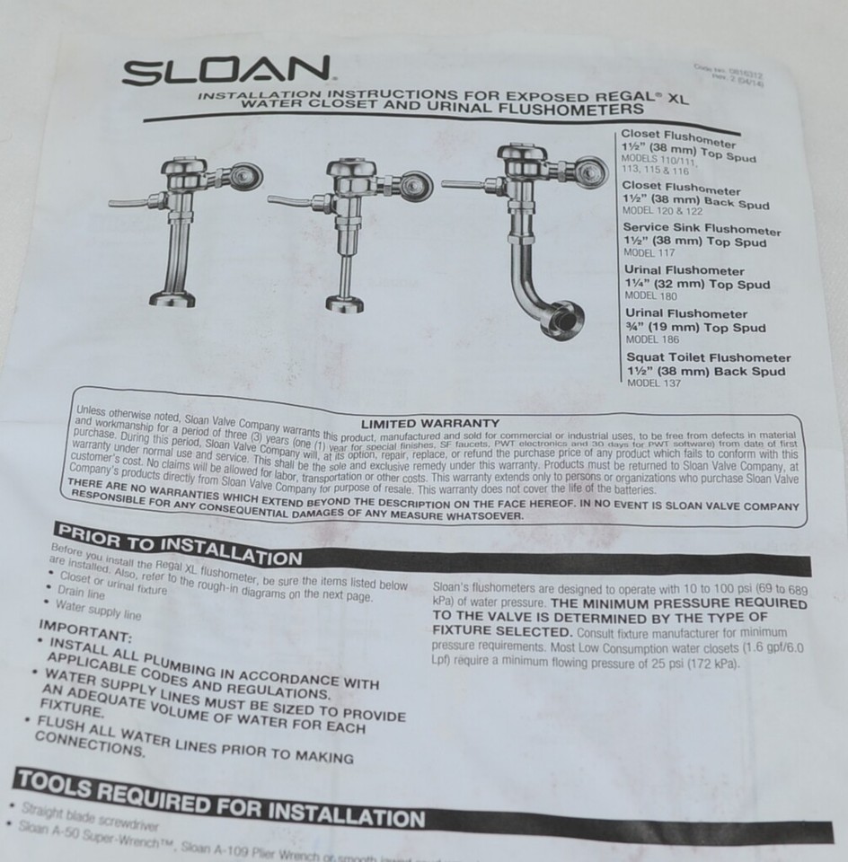 Sloan Regal Flushometer 110 XL Standard Segment Diaphragm Sweat Kit | eBay