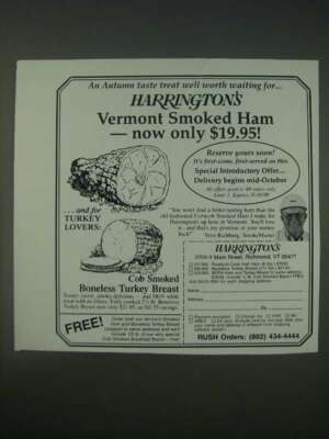 1989 Harrington's Vermont Smoked Ham Ad - An Autumn taste treat well ...