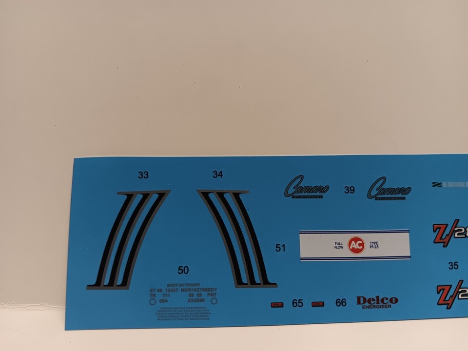 69 1969 Chevy Camaro Z28 1/12 Decal Sheet Emblems Oil Filter Change ...