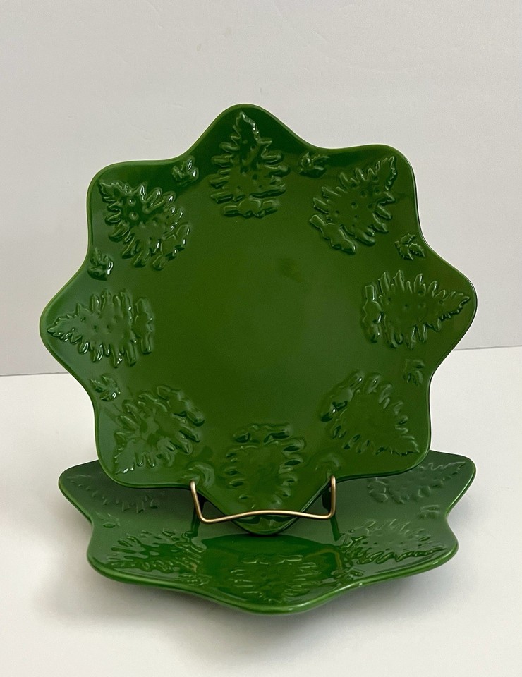 2 Spode Evergreen Tree Plates Green Star Embossed Ceramic 9”—2 Sets ...