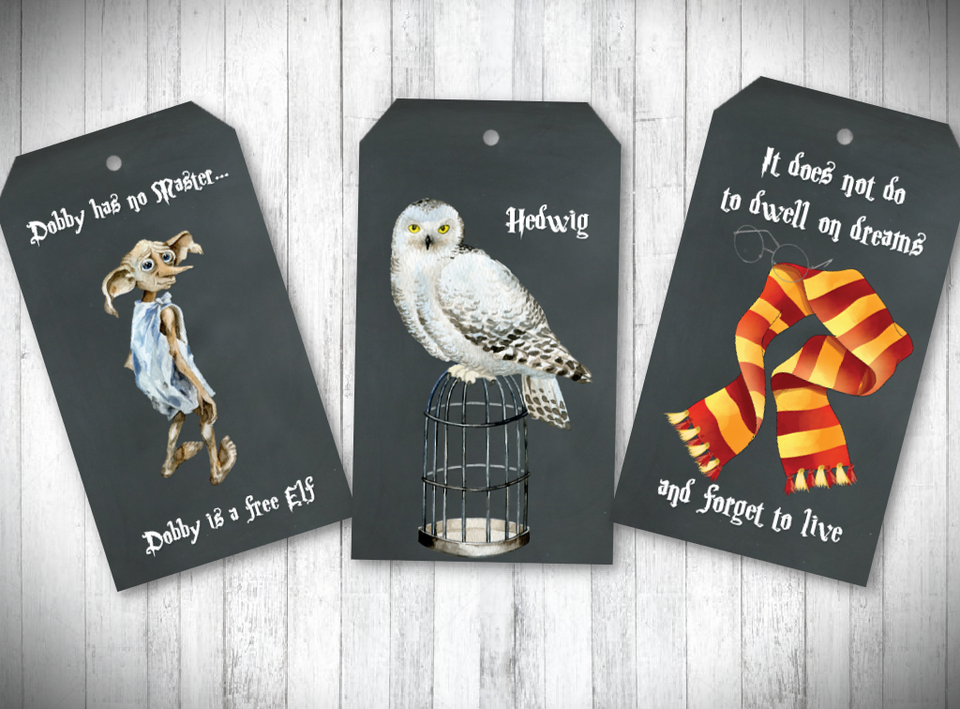 6 Black Chalkboard Effect Harry Potter Hogwarts Gift Tags & Ribbon ...