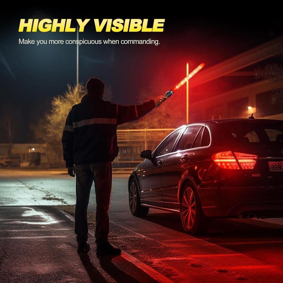 Portable 21-Inch LED Traffic Safety Wands with Side Clip & Batteries ...