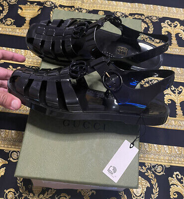 NEW AUTH Gucci 674132 BLACK RUBBER SHINY SANDALS SHOES NEW AUTH Gucci 674132 BLACK RUBBER SHINY SANDALS SHOES