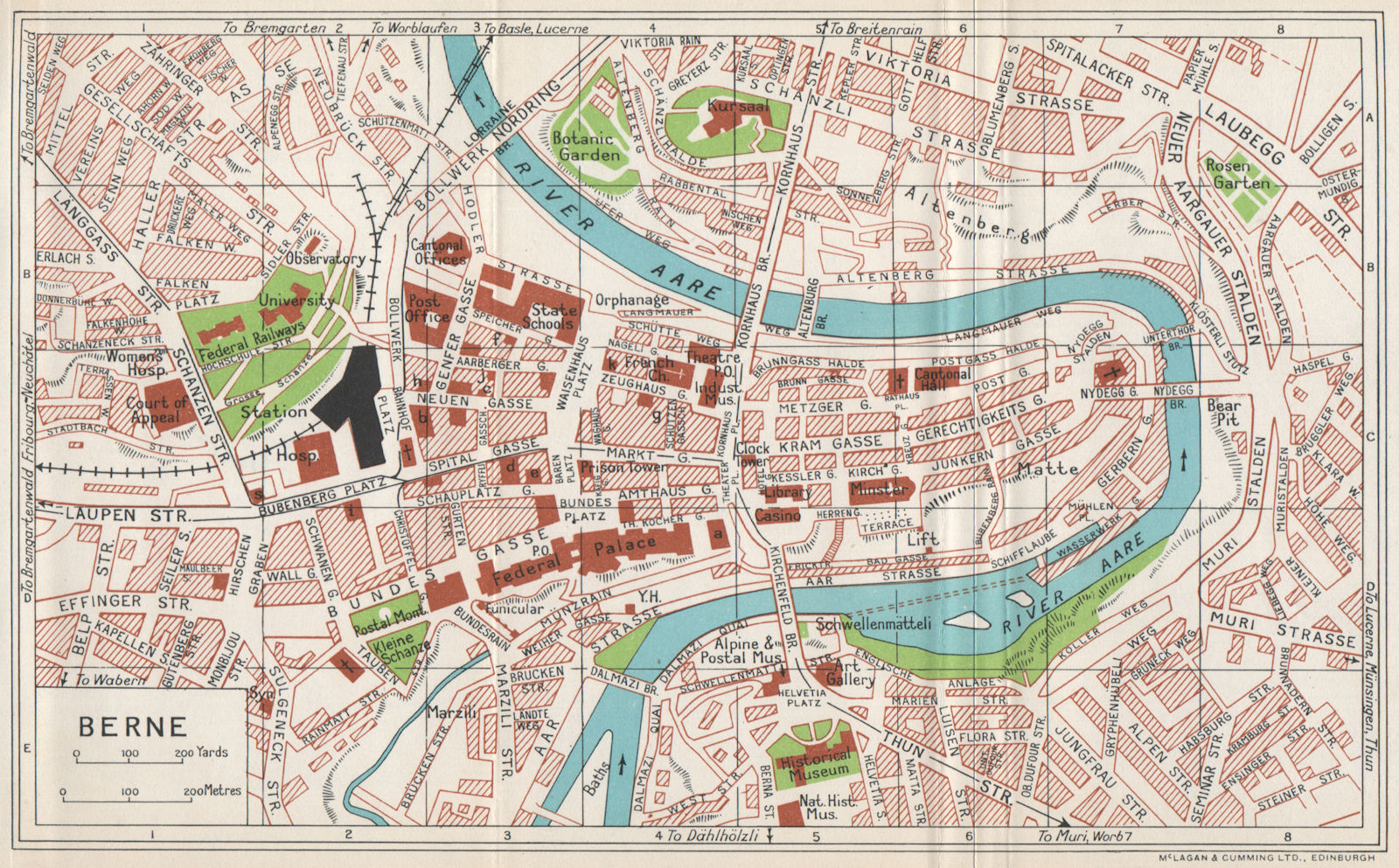 BERNE vintage town city map plan. Switzerland 1963 old vintage chart | eBay