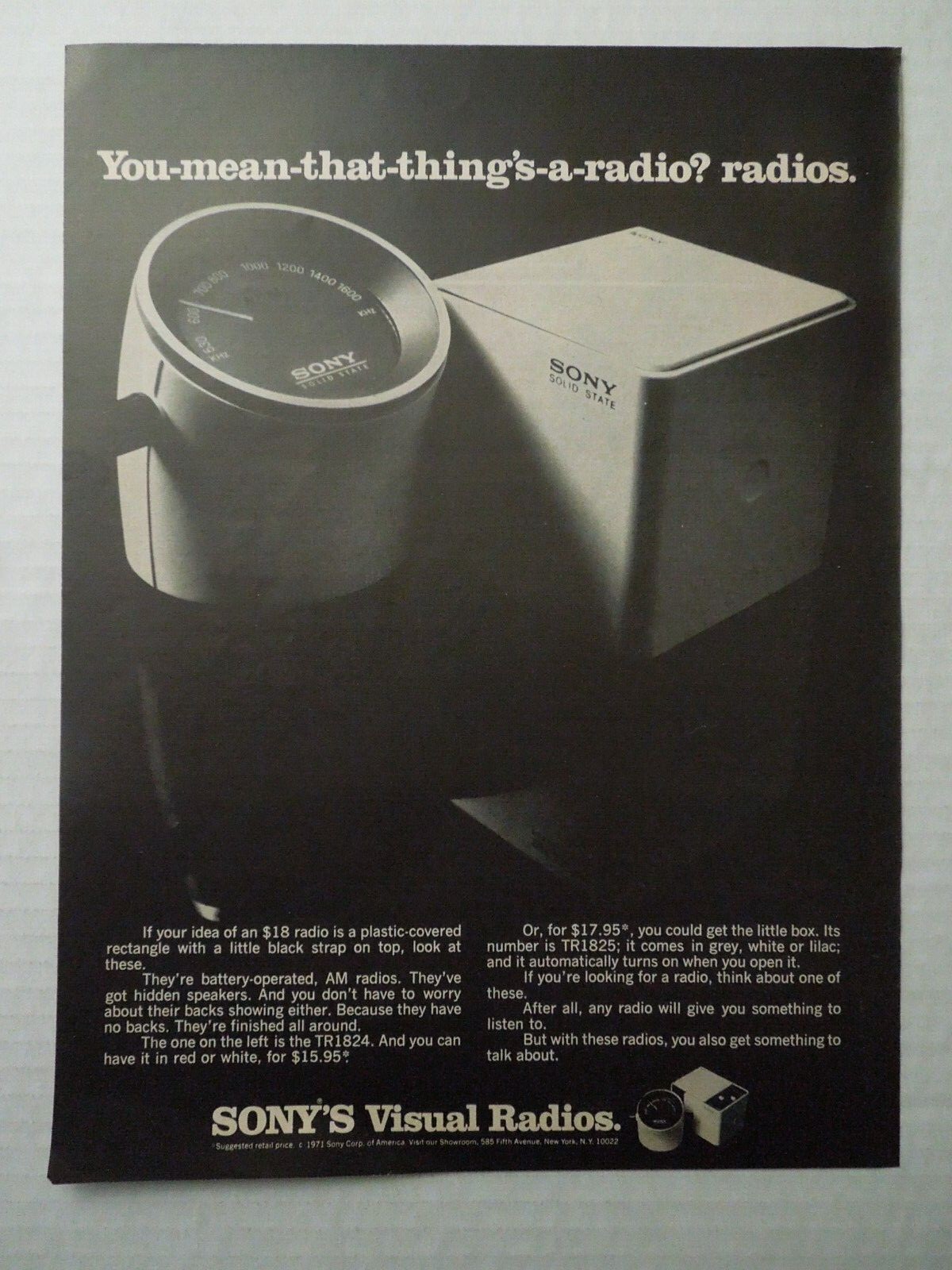 1971 SONY Visual Radios Magazine Ad - You Mean That Things A Radio? | eBay