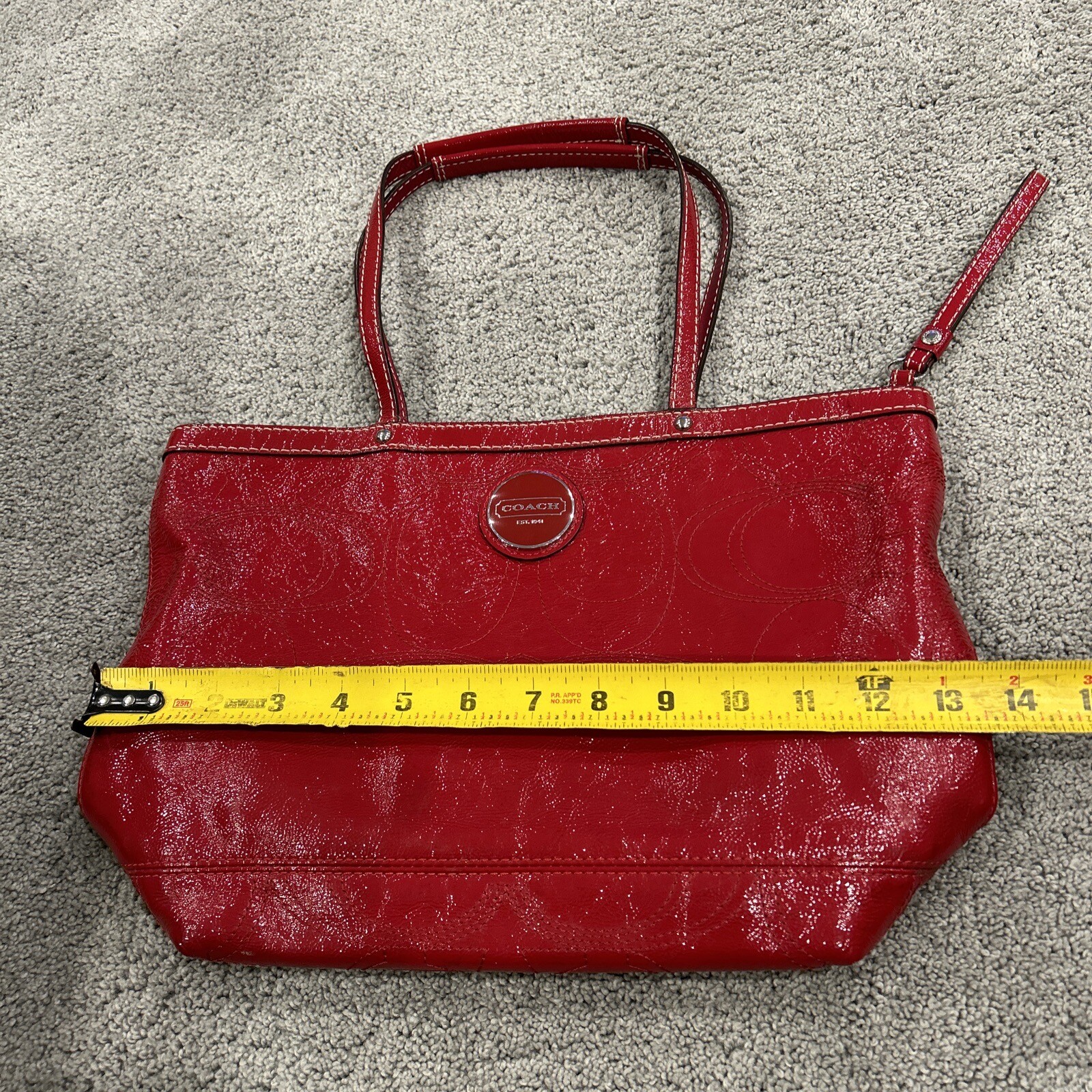 COACH STITCH SIGNATURE STRIPE LEATHER TOTE F15142 - Gem
