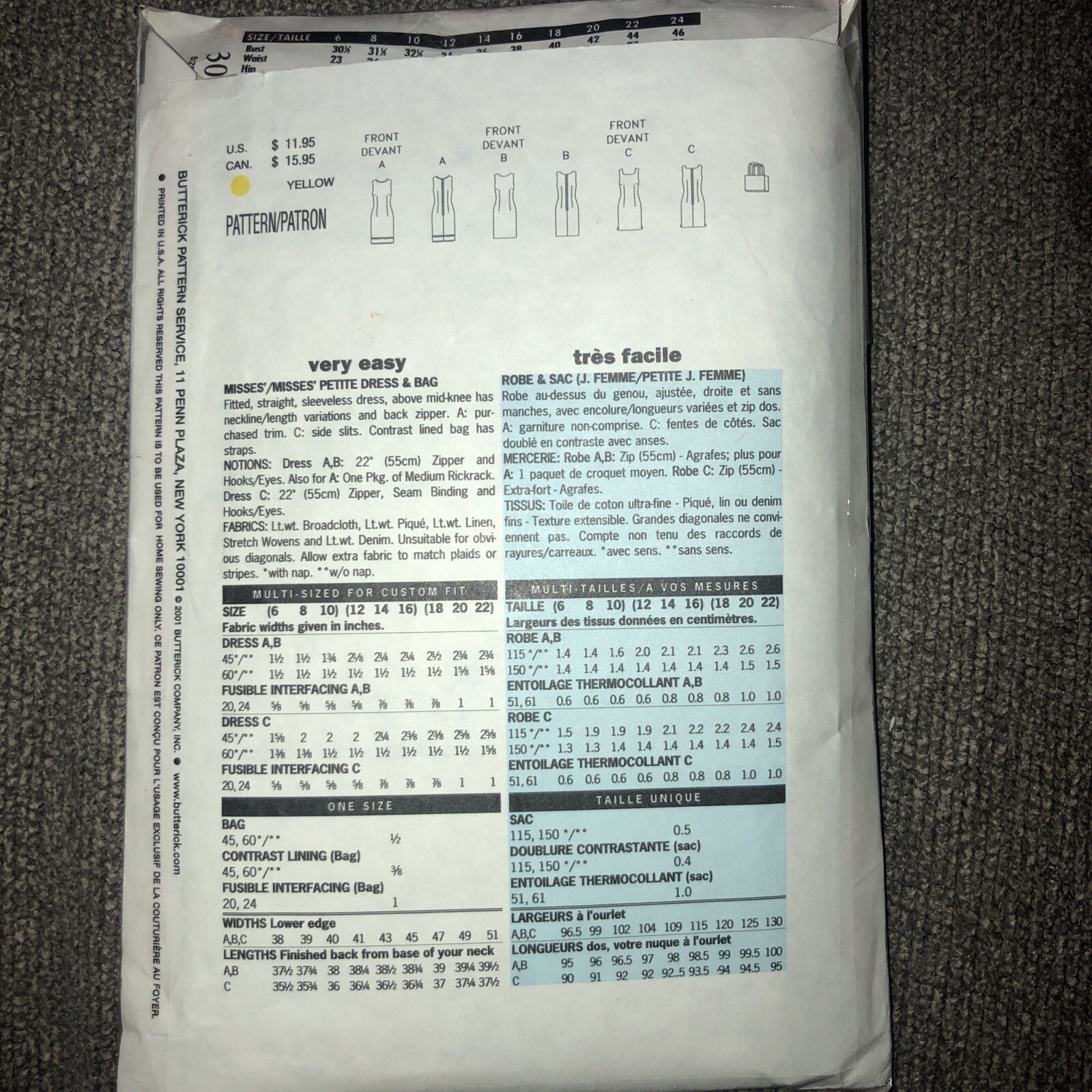 Butterick 3019 Misses 12-16 Dress Bag Sleeveless Fitted Fast & Easy | eBay