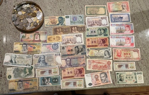 Vintage Foreign Currency 33 Banknotes & Coins Lot Oman, Saudi Arabia ...