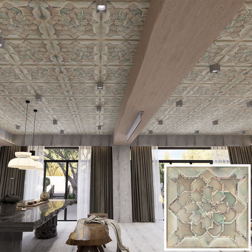 Chalk painted ceiling tiles Interior roof panels for Cafe Club PL85 ...