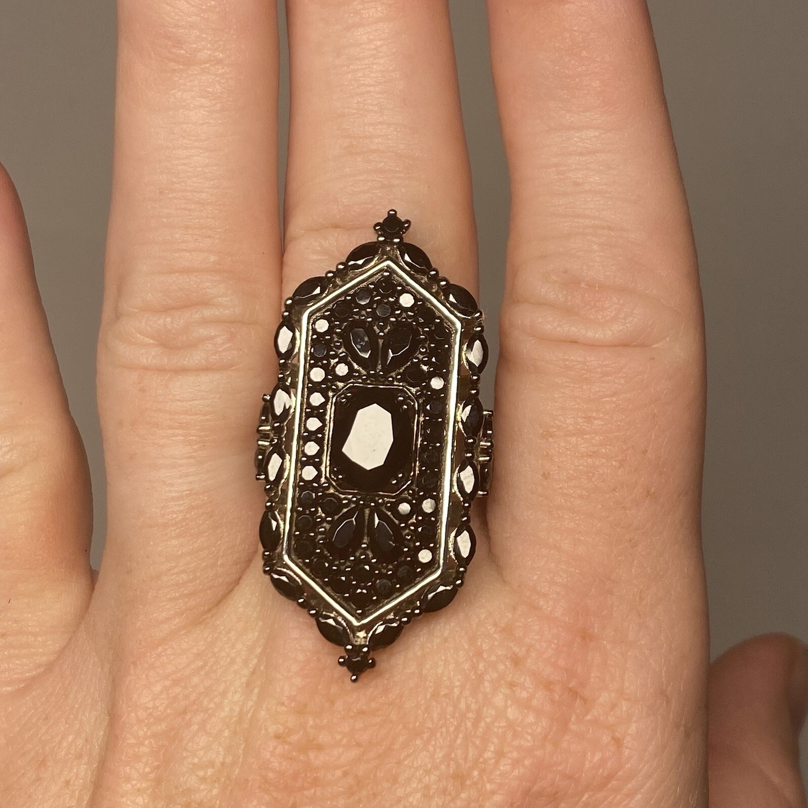 Sterling Silver Onyx Cocktail Ring, Pave Onyx, Size 9… - Gem