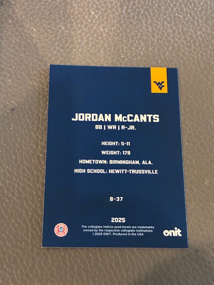 2025 ONIT Football #B-37 Jordan McCants - West Virginia | eBay