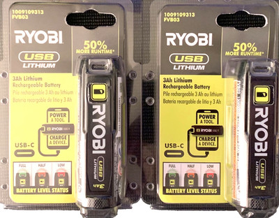 RYOBI (FVB03) 3Ah Lithium-Ion (Lot Of 2) Rechargeable Batteries (FREE ...