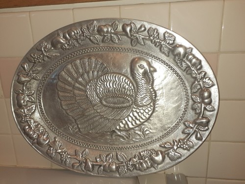 Vintage Large Heavy Oval Aluminum Turkey Tray Thanksgiving 18.2" x 14 ...