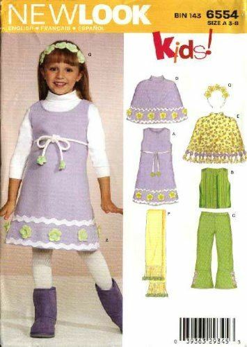New Look Sewing Pattern 6554 Girls Child Poncho Dress Top Pants Size 3 ...