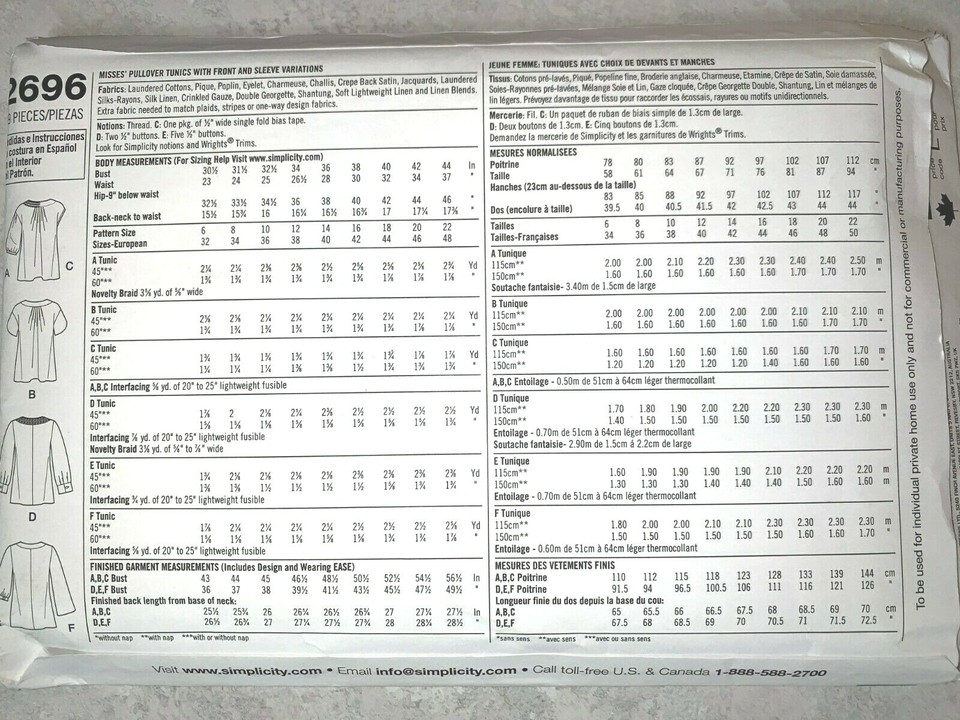 Simplicity Sewing Pattern Blouse Top 6-14, 14-22 Plus # 2696 New Uncut ...