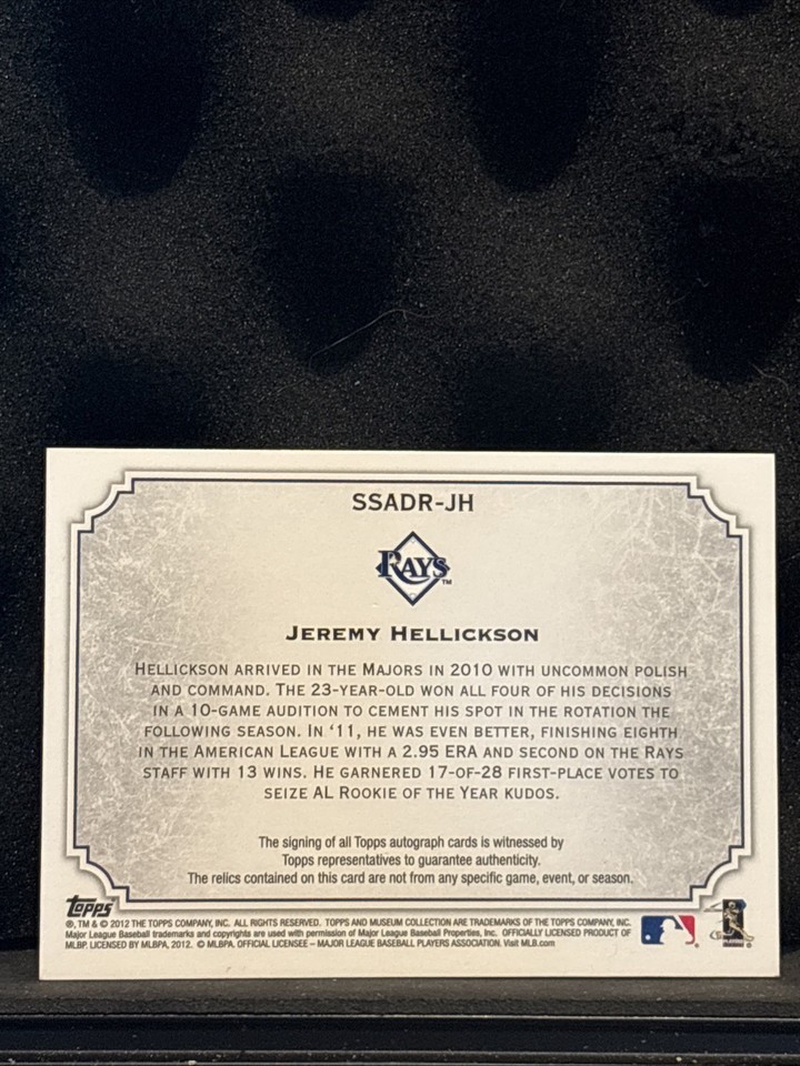 2012 Museum Collection Signature Swatches Dual Relics Jeremy Hellickson Auto /25 | eBay