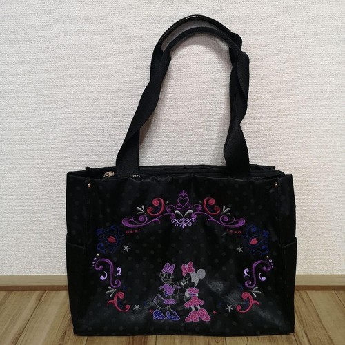 m15S Disney Anna Sui Large Black Tote Bag Logo Print Excellent ...