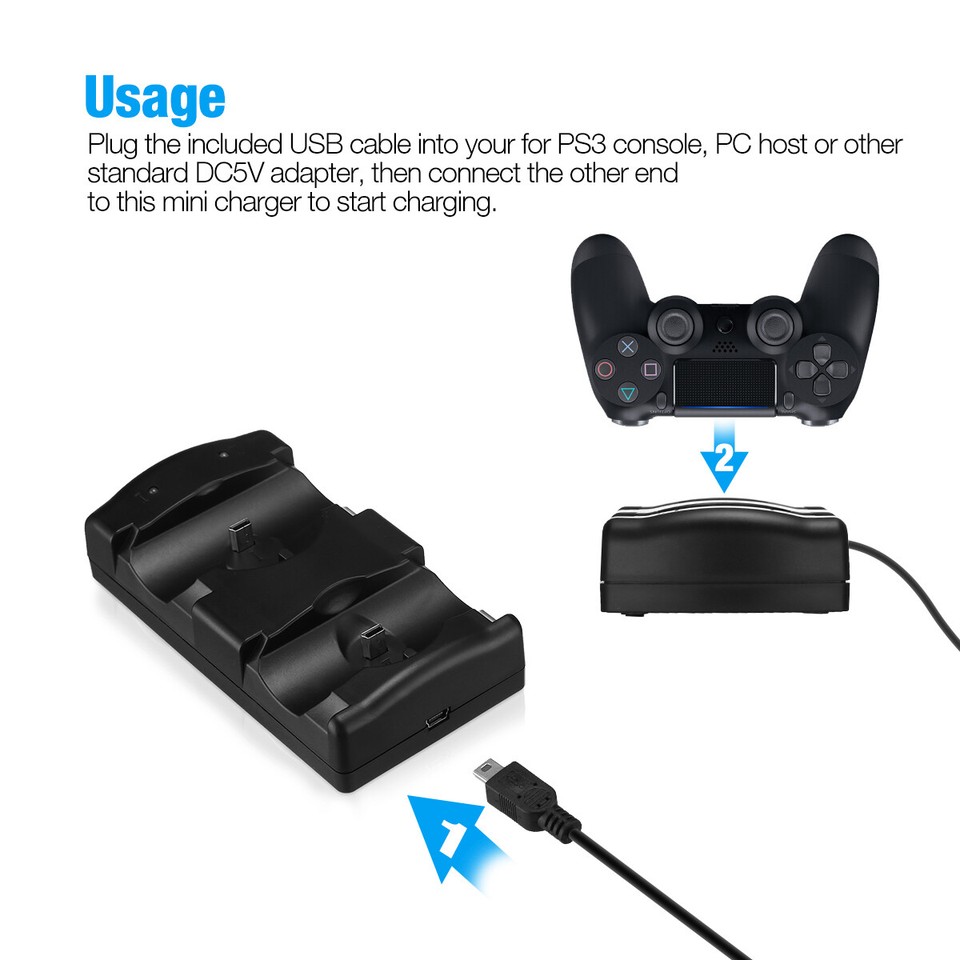 For Playstation 3 PS3/MOVE Dual Controller Charger Charging Dock ...