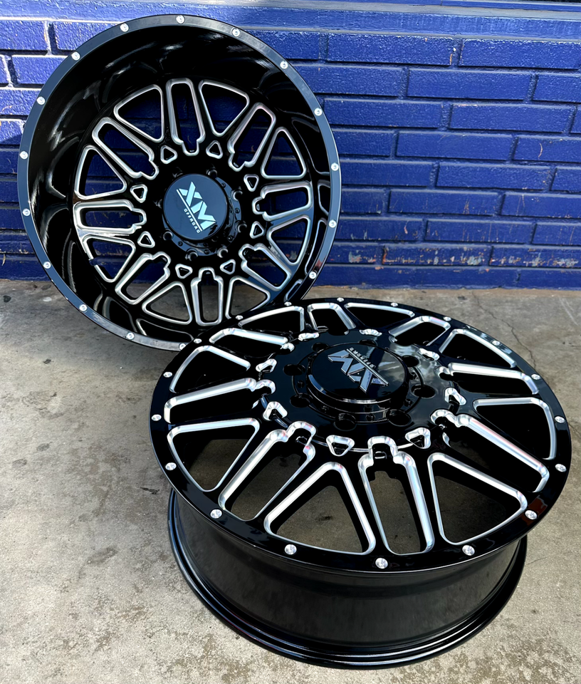 24'' Xtreme Mudder XM 900 Black Milled Dually Wheels 8X165 GMC RAM 3500 ...