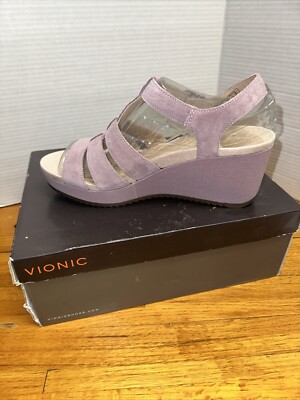 Vionic Women's Hoola Tawny Platform T-Strap Wedge Sandal Suede Mauve ...