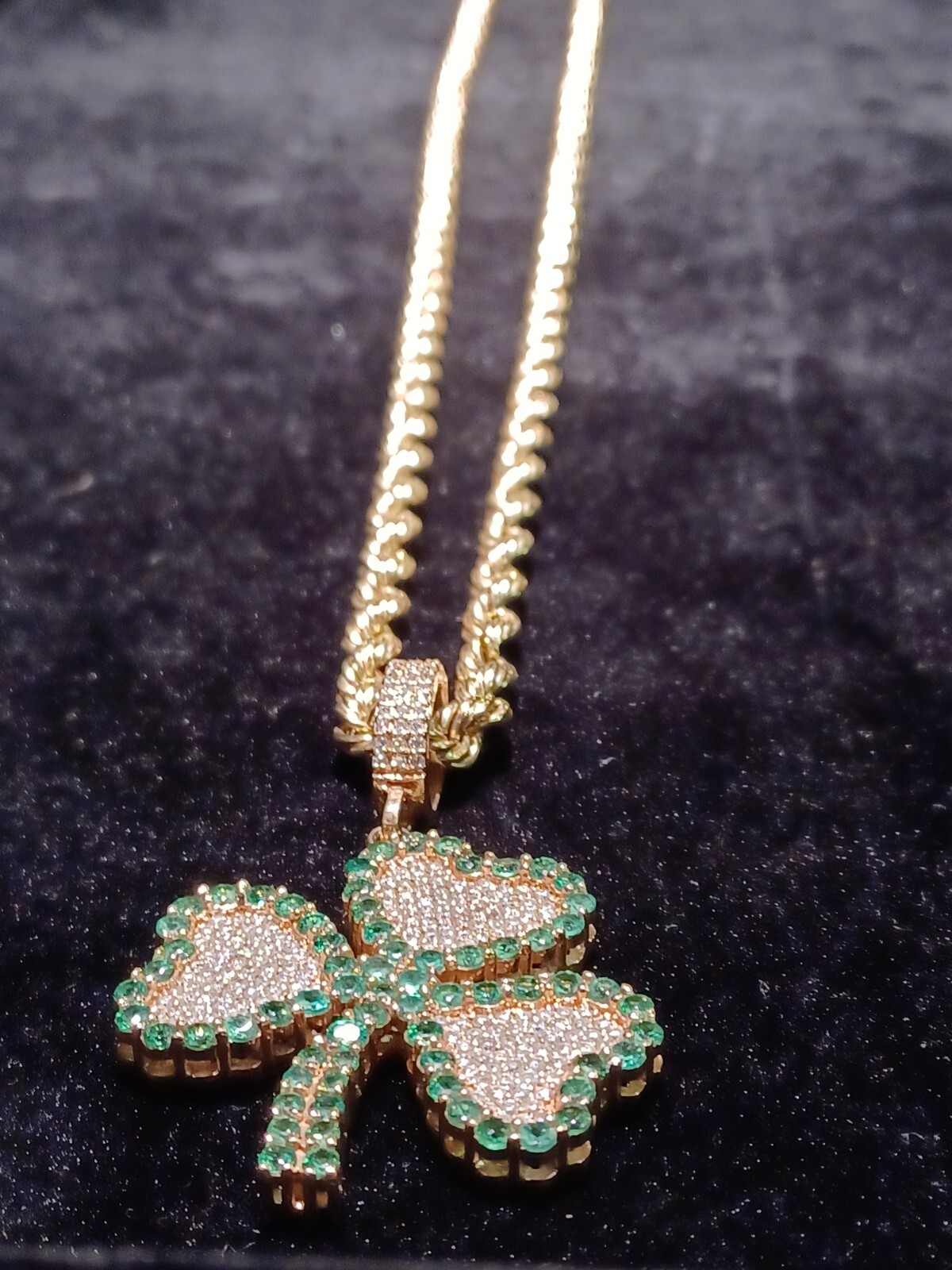 14k large rose gold custom diamond and emerald clover… - Gem