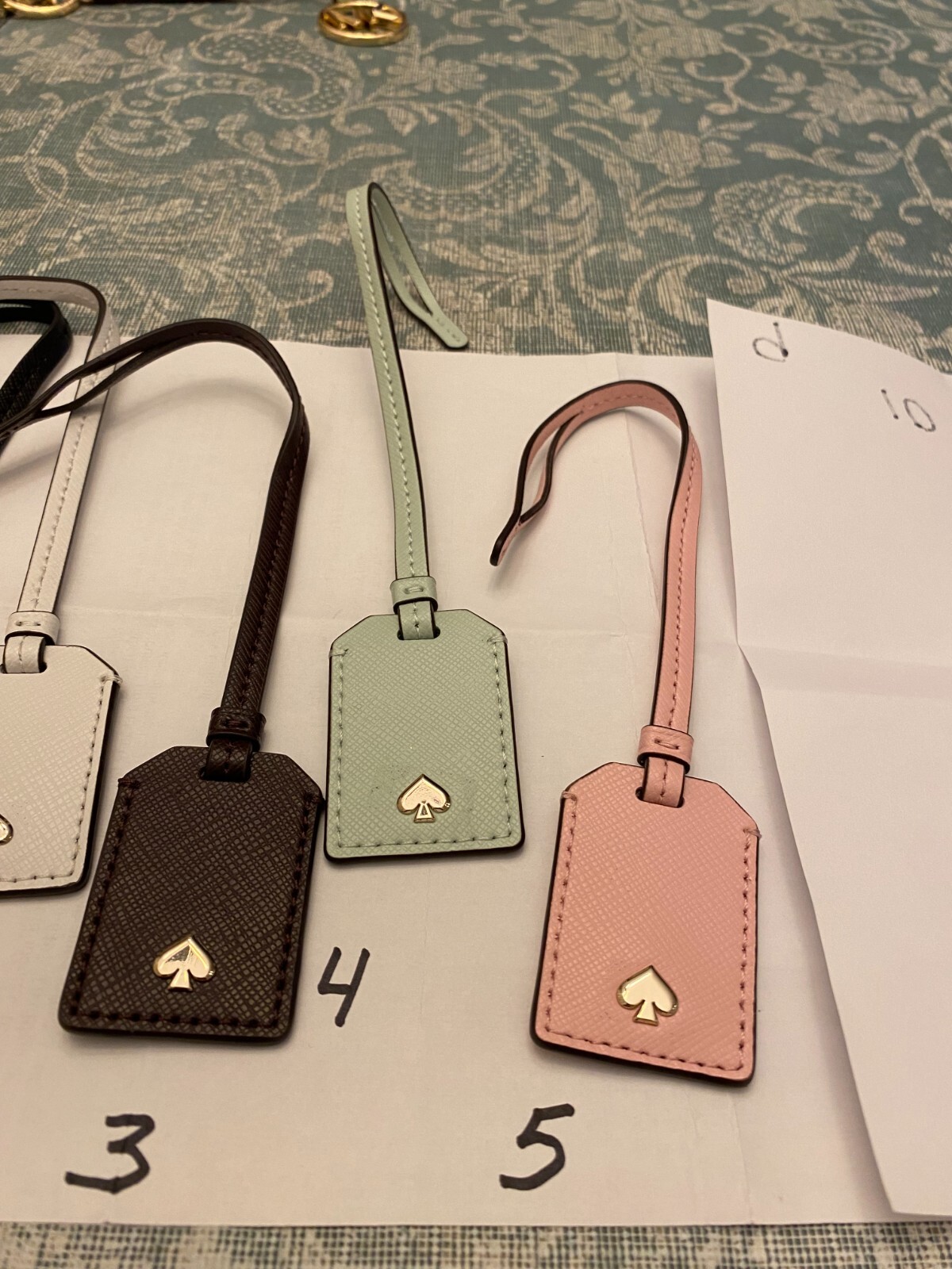 Kate Spade NY Handbag Hang Tag Metal Spade Differ Color Leather Straps ...