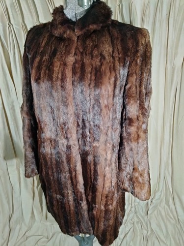 Vintage 1940s Brown Sable-Dyed Coney Rabbit Fur Coat w/ Pockets 35 Inch ...