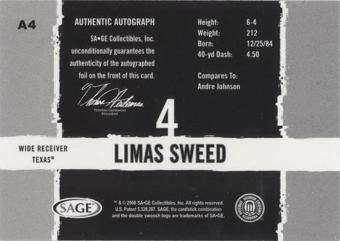2008 SAGE Hit Limas Sweed #A4 for sale | eBay