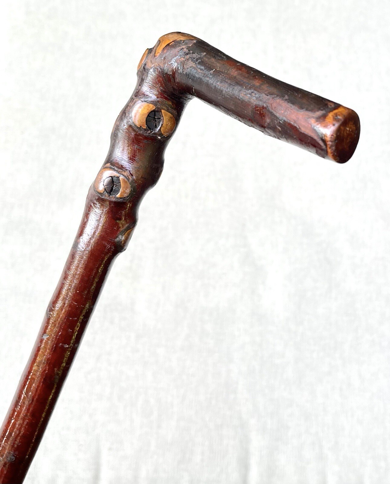 Vintage Antique Knobby Fat Wood Silver Tip L-Shape Handle Walking Stick ...