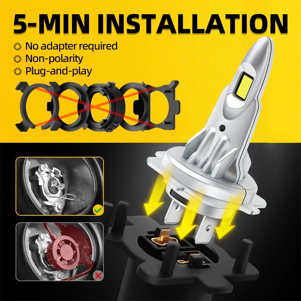 Universal Upgrade Car Headlight H7+H7 Hi/Low Beam Bulb Super Bright ...