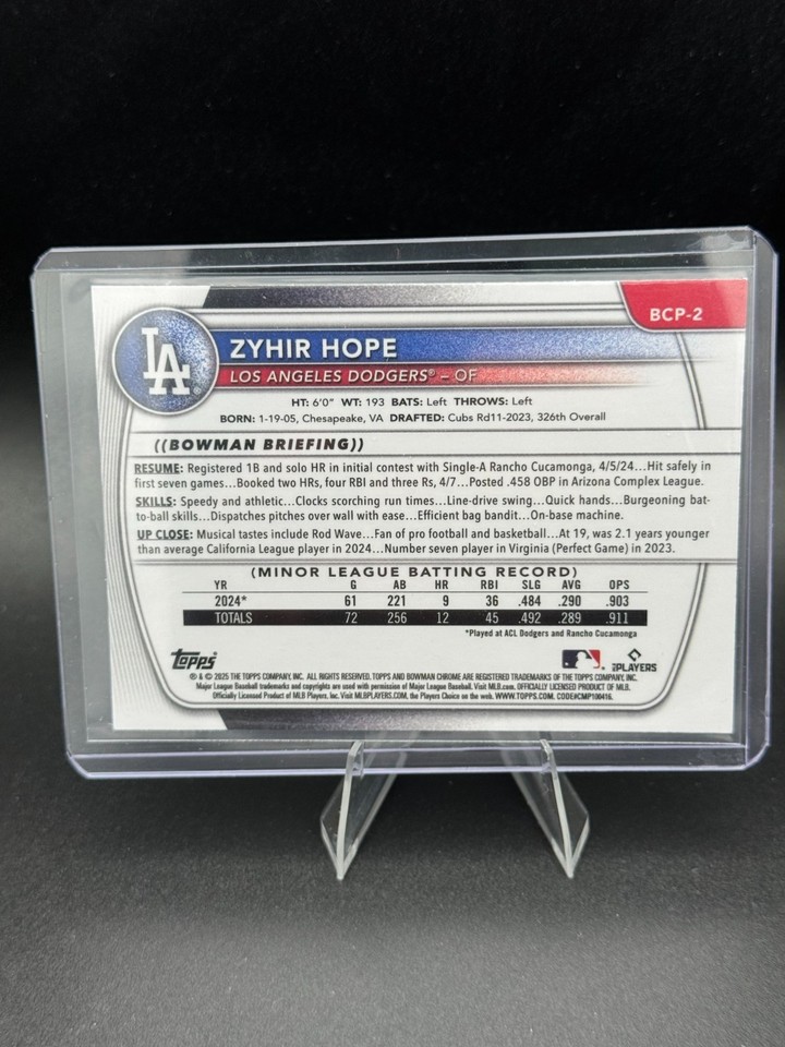2025 Bowman Chrome Sapphire Zyhir Hope RC Bowman 1st LA Dodgers RC BCP ...