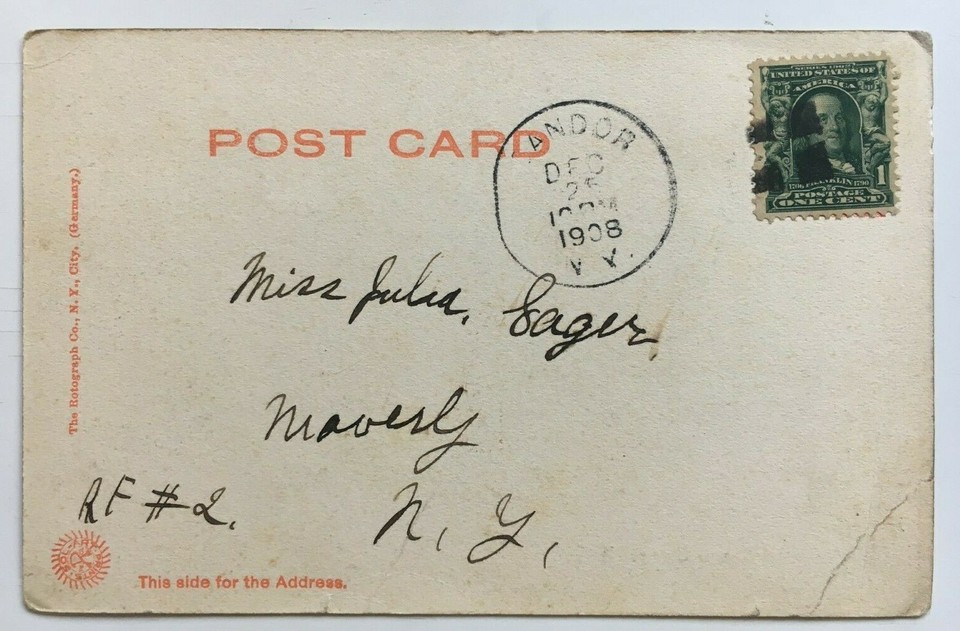 1908 NY Postcard Owego New York Main Street stores horses wagon ...