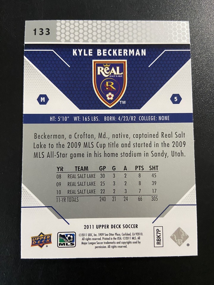 2011 Upper Deck MLS Kyle Beckerman #133 Real Salt Lake Soccer | eBay