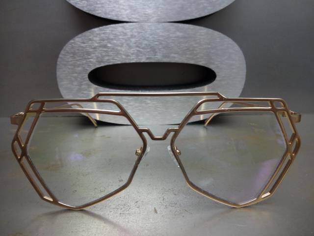New OVERSIZE VINTAGE RETRO Style Clear Lens EYE GLASSES Hexagon Gold ...