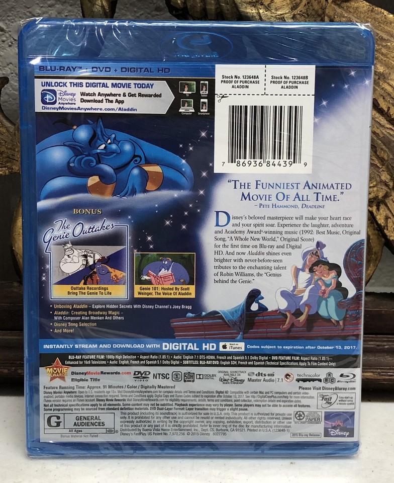 Aladdin (Blu-ray/DVD, 2015, 2-Disc Set, Diamond Edition) 786936844399 ...