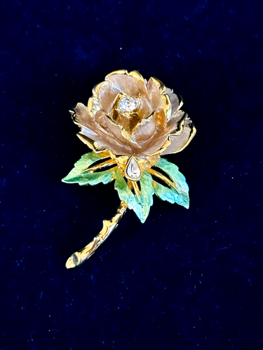 RJ GRAZIANO ENAMEL ROSE & CLEAR RHINESTONE BROOCH IN MEMORIAL FOR ...