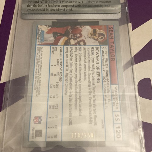 2004 Bowman Chrome Sean Taylor Rookie Xfractor #’d /250 Redskins RARE ...